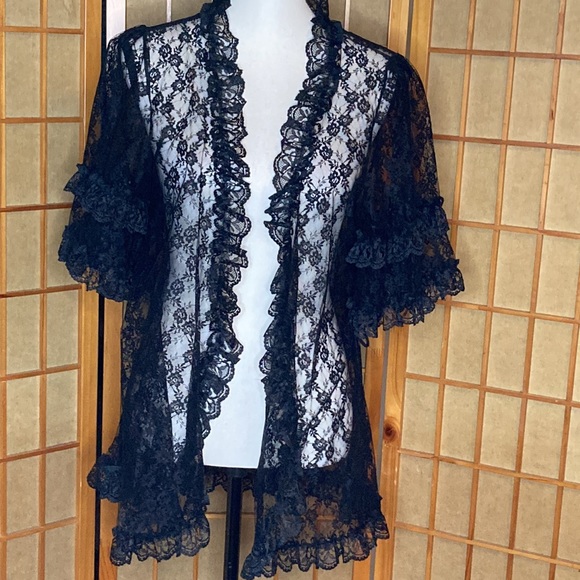 Source Unknown | Intimates & Sleepwear | Black Lace Short Robe Or ...
